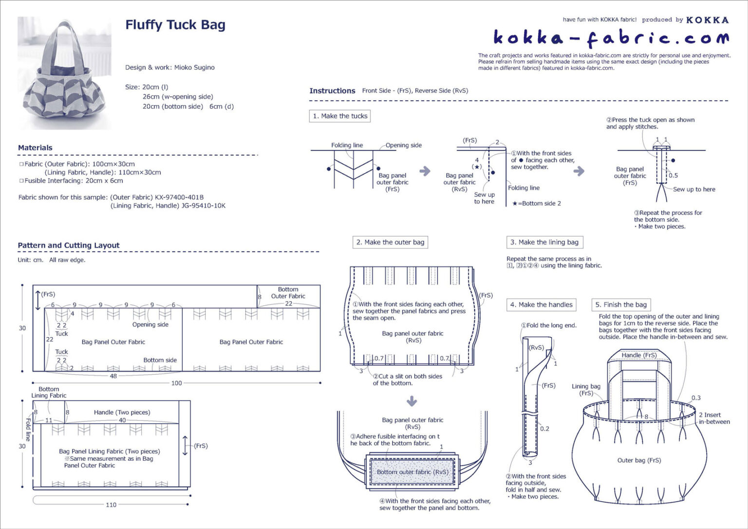 Fluffy Tuck Bag – Sewing Instructions | FREE SEWING TUTORIALS | KOKKA ...