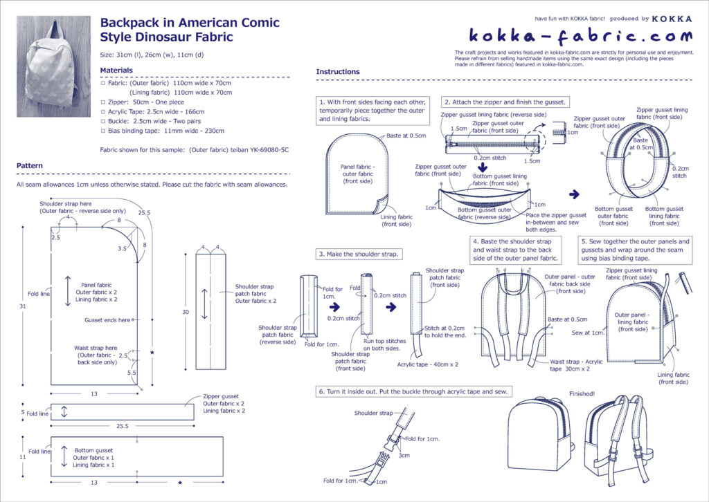 Zippered Backpack – Sewing Instructions | KOKKA-FABRIC.COM | have fun ...