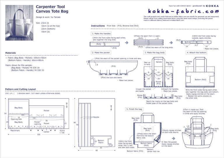 Carpenter Tool Tote Bag in #9.5 Canvas – Sewing Instructions | KOKKA-FABRIC.COM | have fun with ...