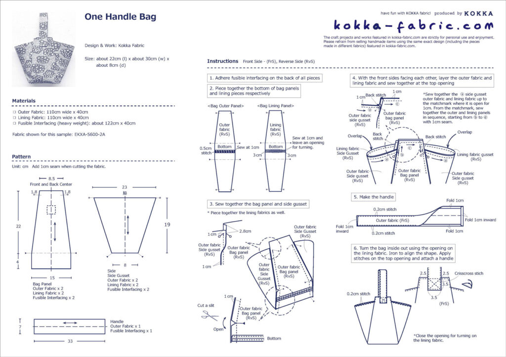 One Handle Bag – Sewing Instructions | KOKKA-FABRIC.COM | have fun with ...